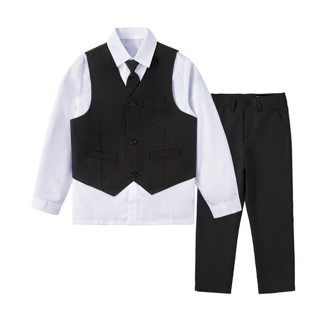 Boys Vest Suits 4 Piece Outfit Tuxedo Set for Kids Size 2-16 Formal ...