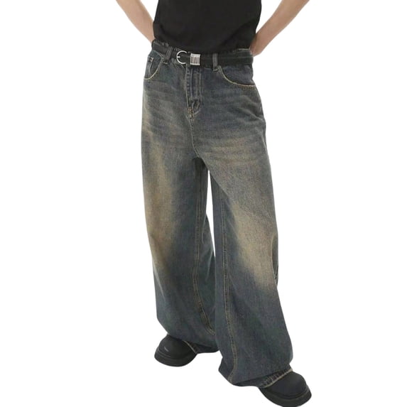 Boys Vintage Washed Wide Leg Jeans, Kids Streetwear Distressed Denim ...