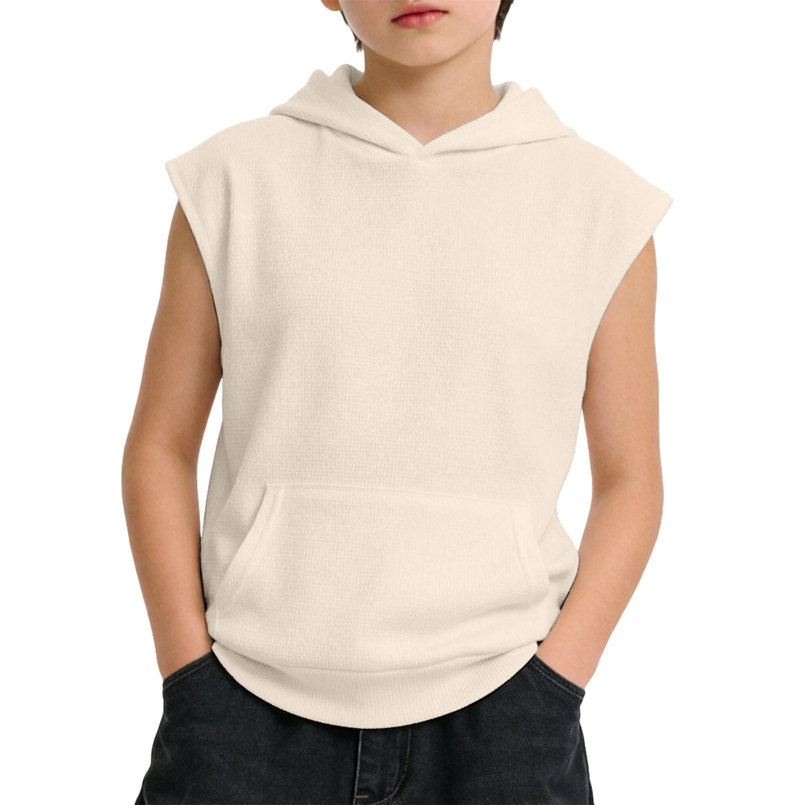 Boys Waffle Hooded Tank Top Sleeveless Loose Fit Design Muscle Tee ...