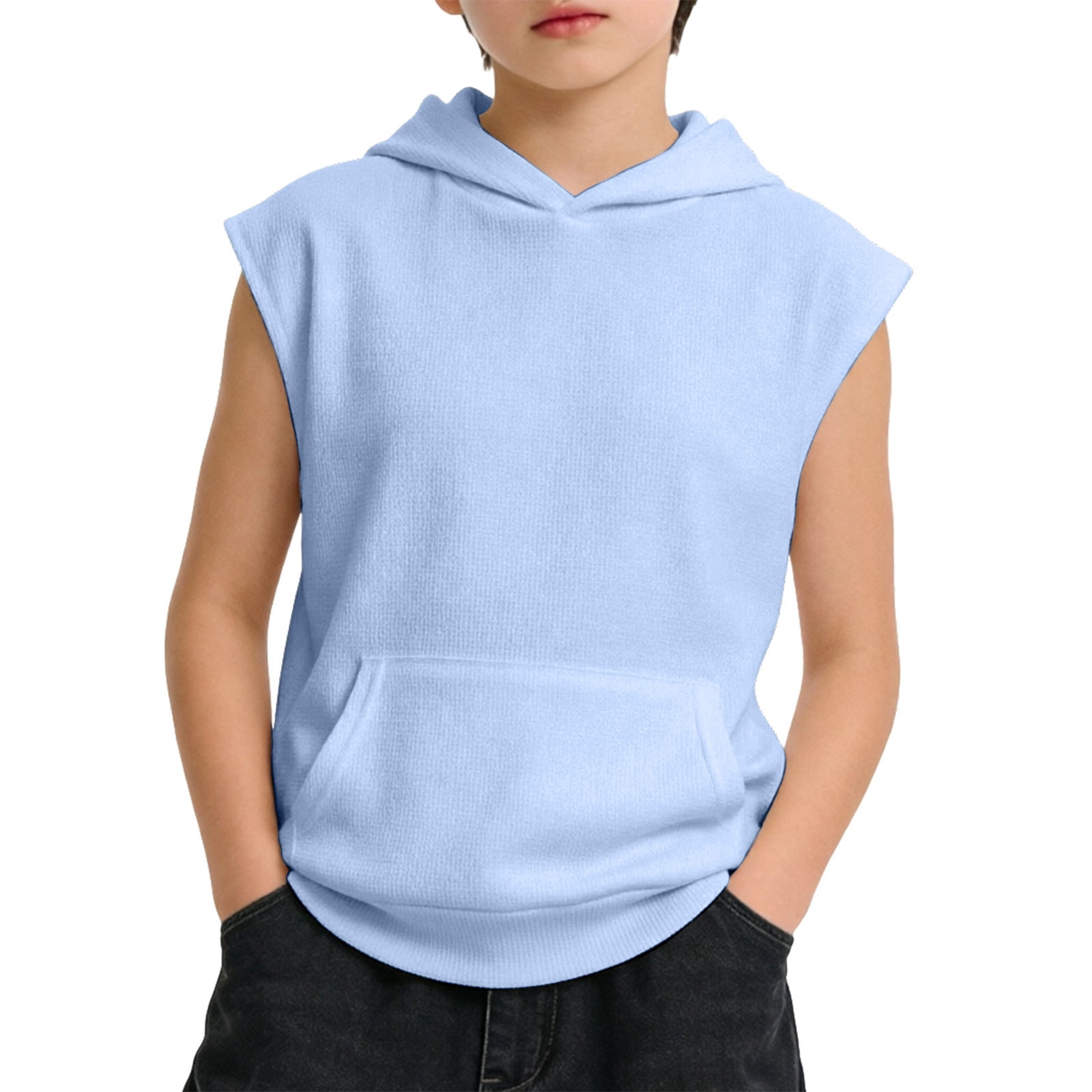 Boys Waffle Hooded Tank Top Sleeveless Loose Fit Design Muscle Tee ...