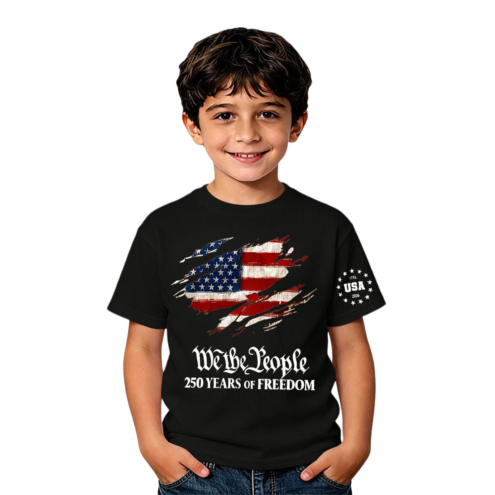 Boys Waffle Knit USA 250th Anniversary Graphic T-Shirt Short Sleeve ...