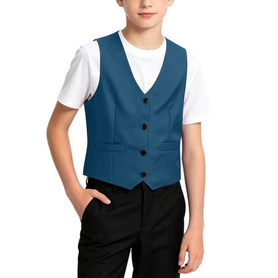 Boys Waistcoat Formal Suit Kids Sleeveless Solid Button Down Waistcoat ...