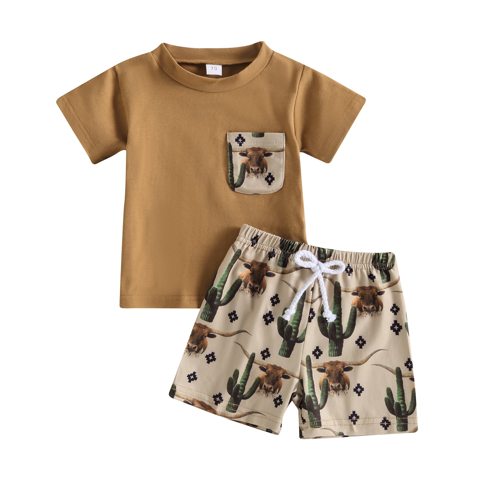 Boys Western Baby Boy Summer Clothes Cow Print Short Sleeve T-Shirt Casual Shorts Toddler Boy ...