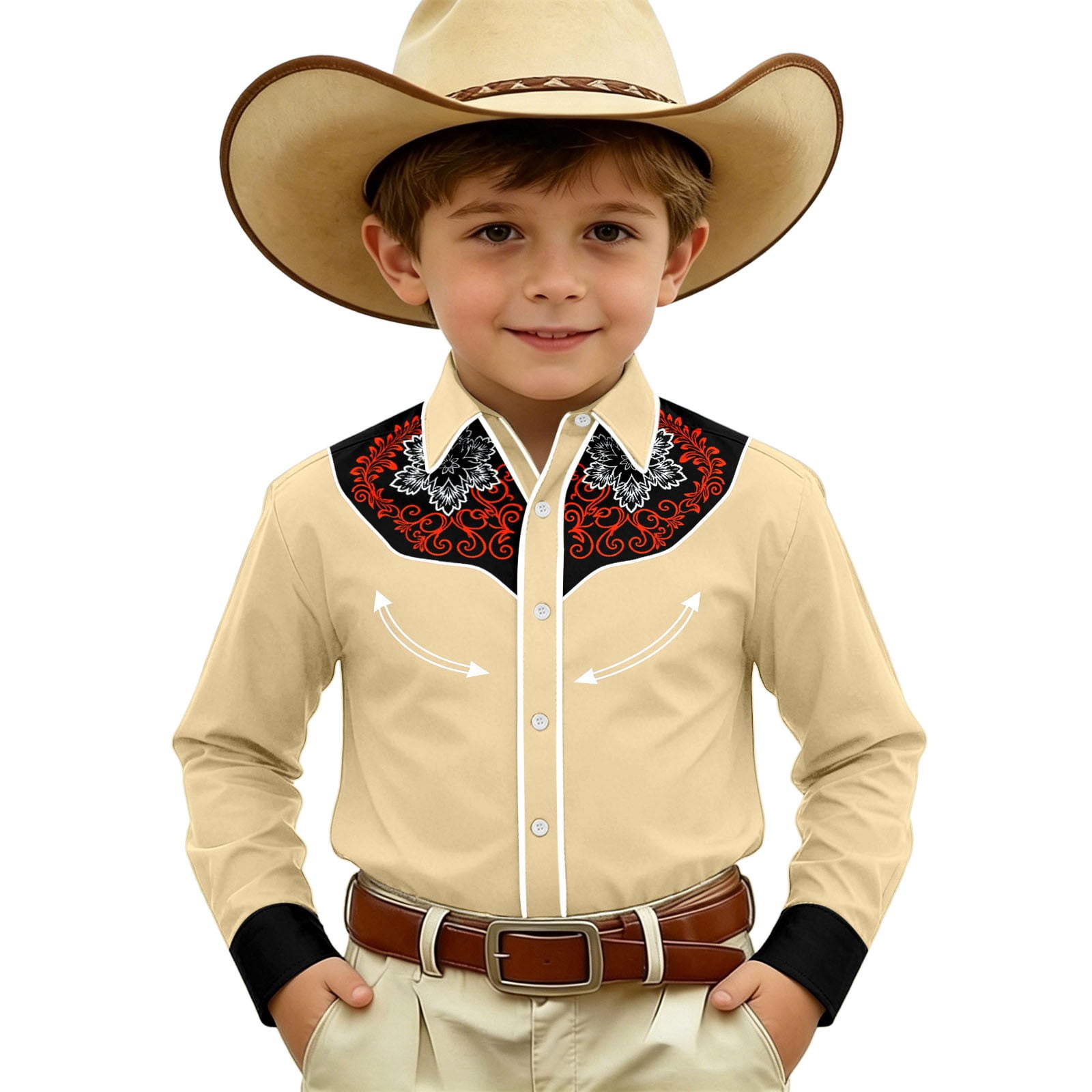Boys Western Cowboy Button-Down Shirt, Long Sleeve Floral Print Casual ...