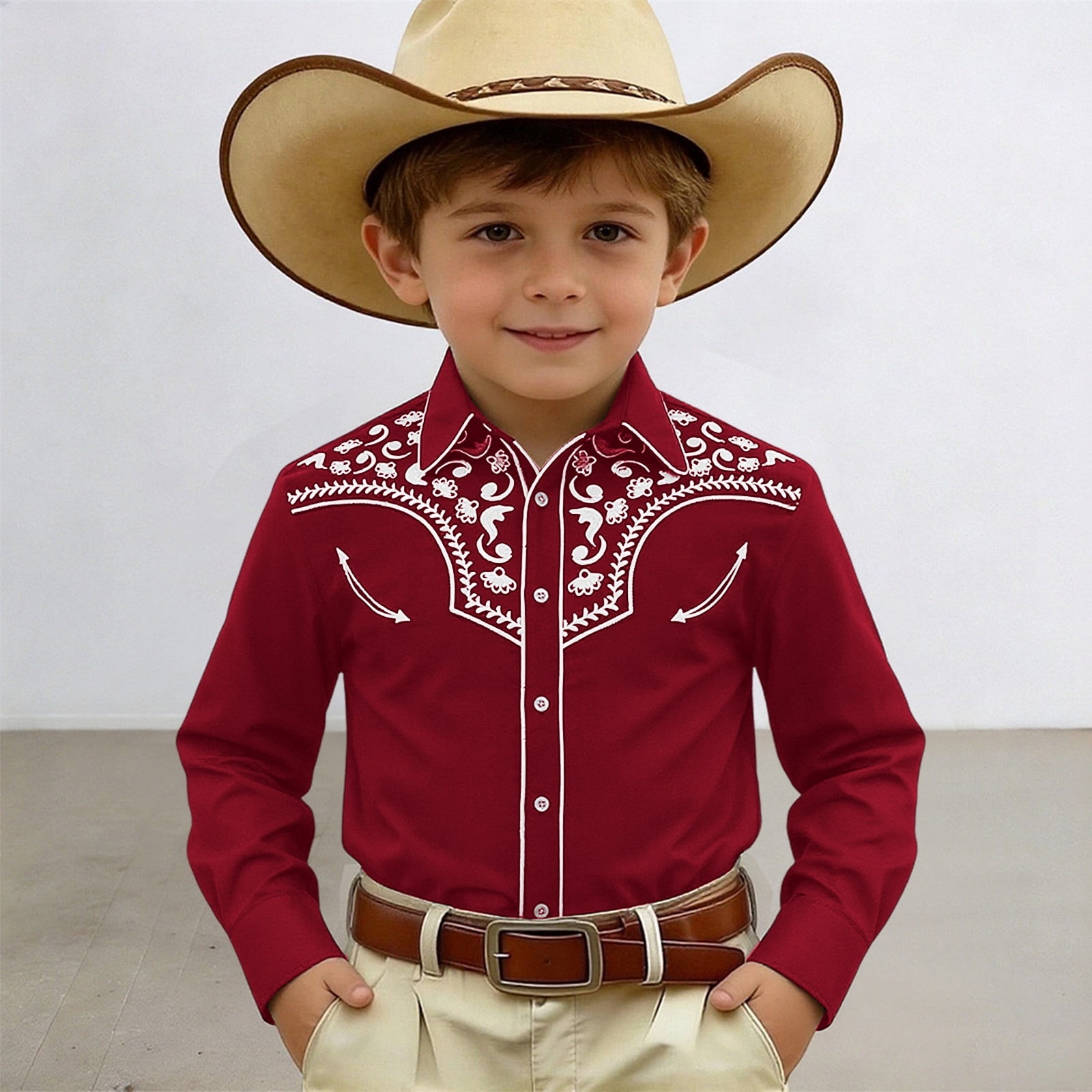 Boys Western Denim Shirt With Print For Kids Blend Button Front Western ...