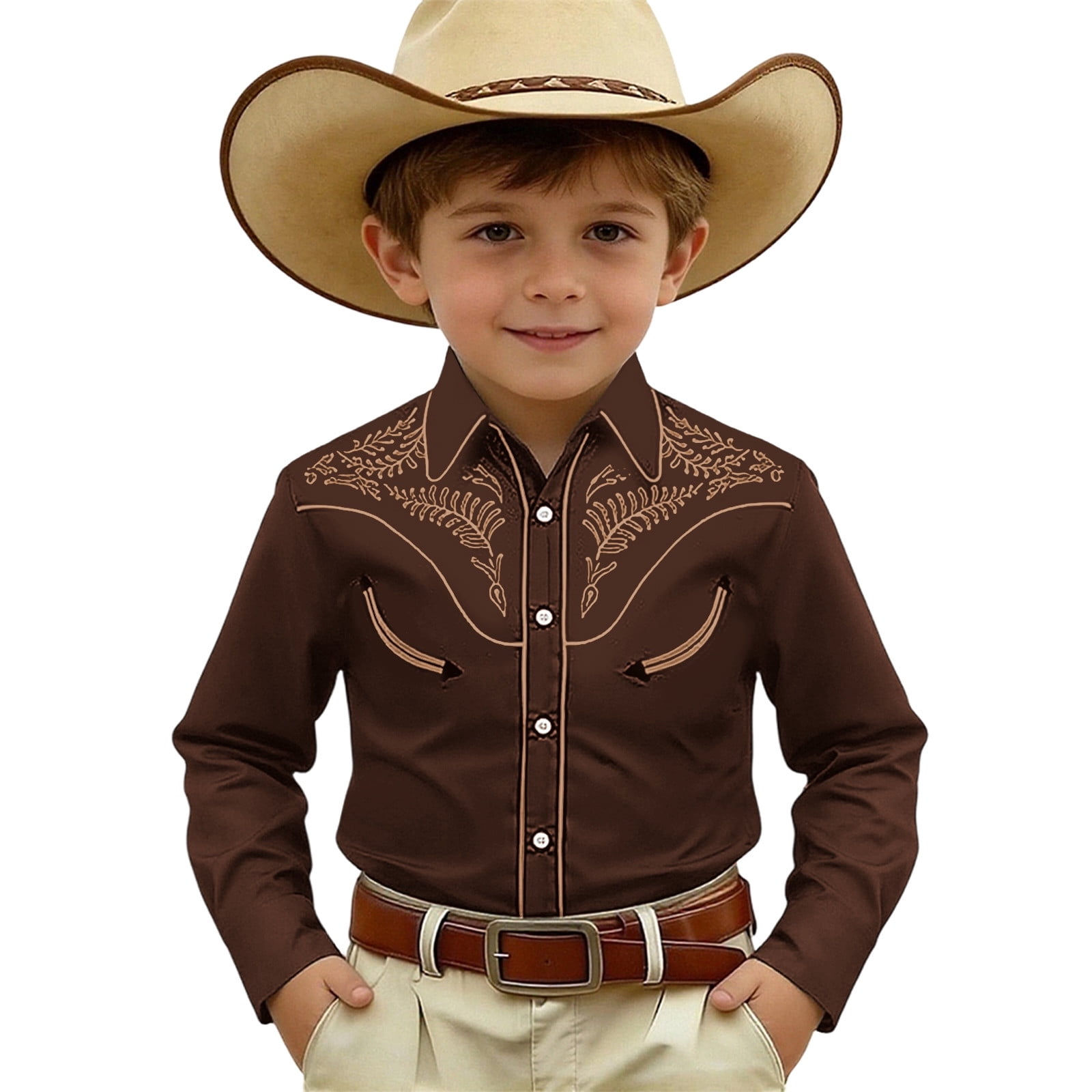 Boys Western Print Denim Shirt for Kids Classic Long Sleeve Button Down ...