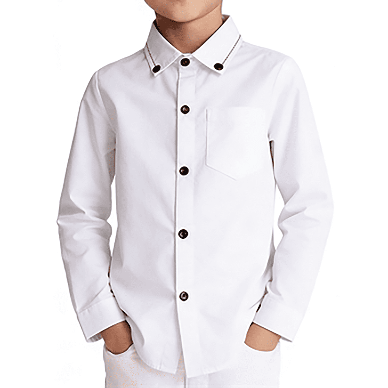 Boys White Long Sleeve Dress Shirt Button Down Formal Shirt with ...