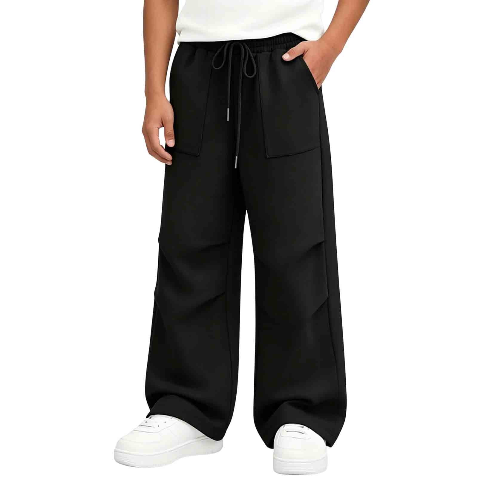 Boys Wide Leg Baggy Elastic Waist Athletic Open Bottom Jogger ...
