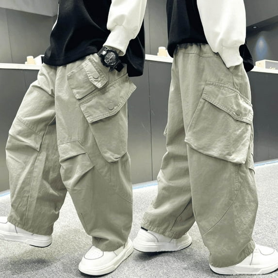 Boys’ Wide-Leg Cargo Pants (4-15 Years) – Casual Straight-Leg Joggers ...