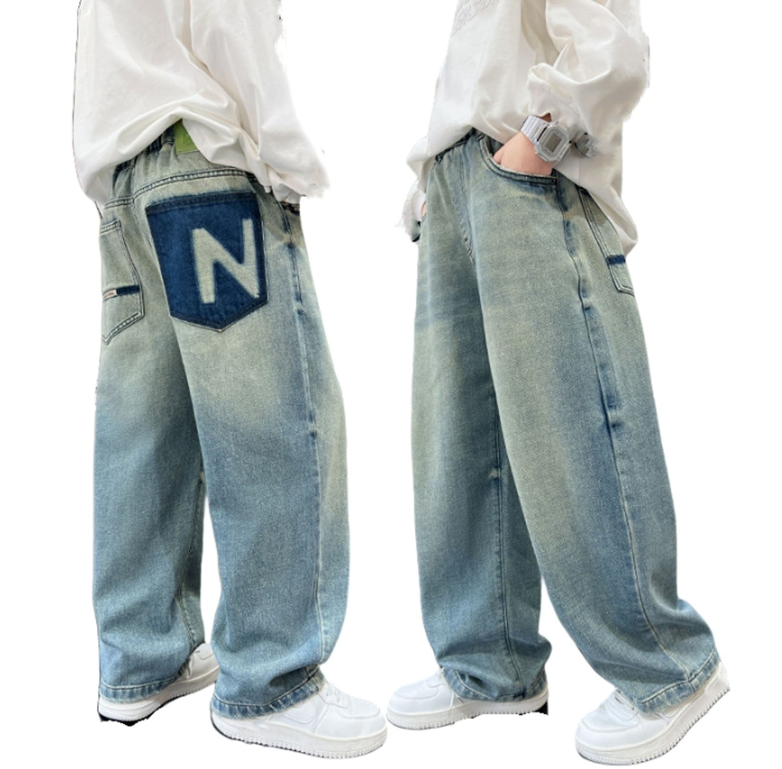 Boys' Wide Leg Jeans Loose Fit Denim Vintage Trousers Casual Wide Leg ...