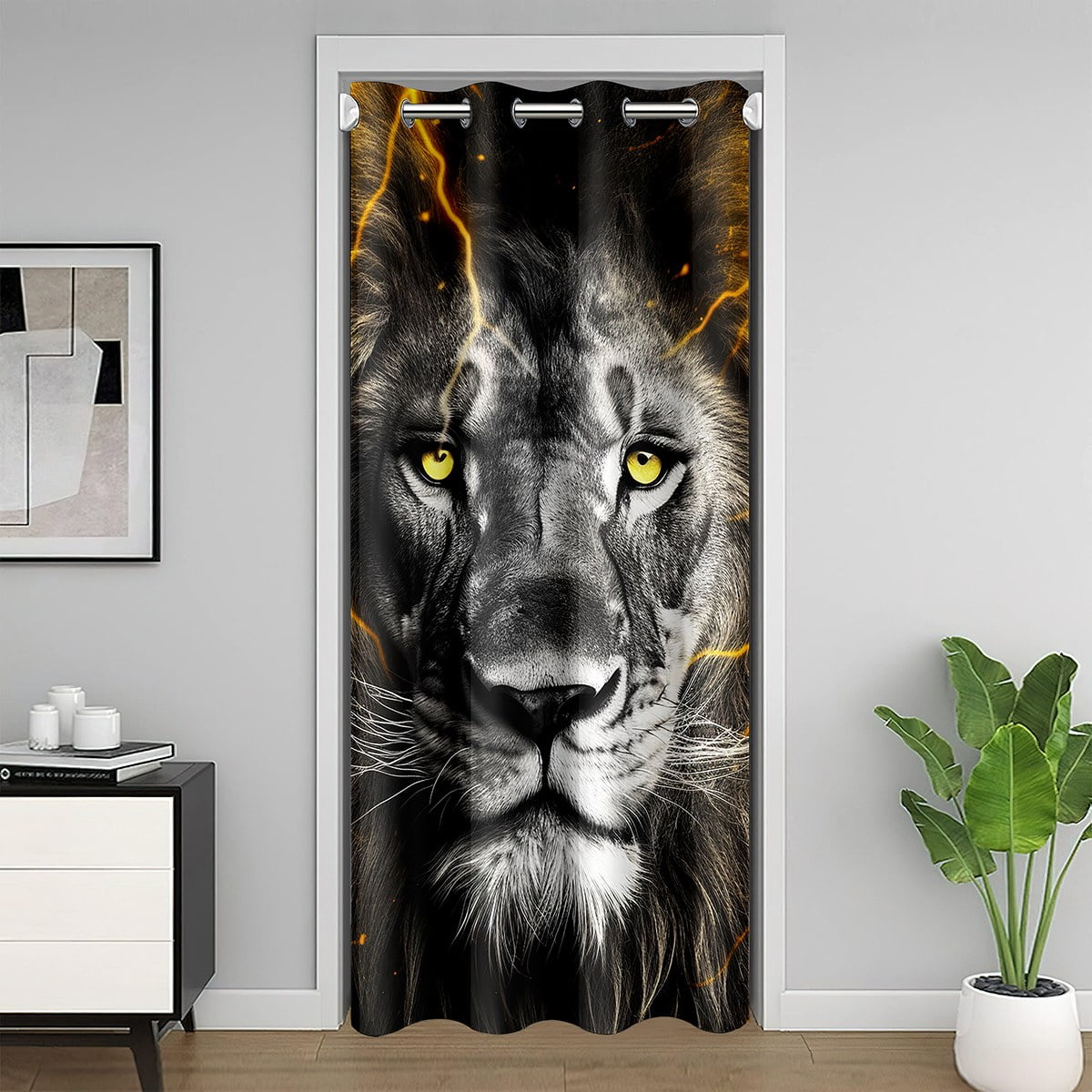 Boys Wild Lion Blackout Curtain For Adult Teens Men,Yellow Lightning ...