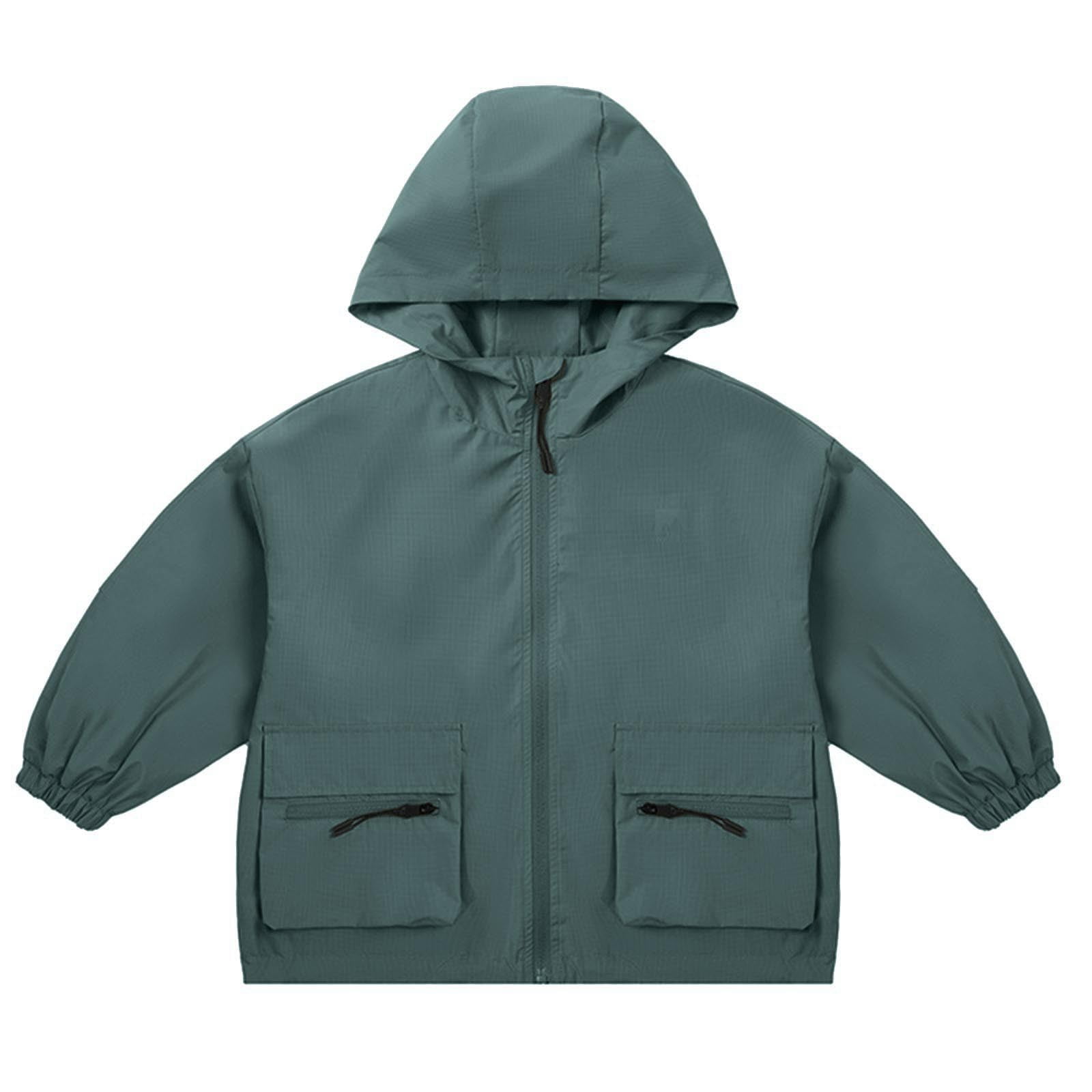 Boys Windproof Rain Jacket Casual Solid Color Waterproof Hooded Rain ...