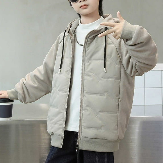 Boys Winter Coats Boys Puffer Jacket with Pocket Zipper Winter Hoodies Coat Solid Long Sleeve ...