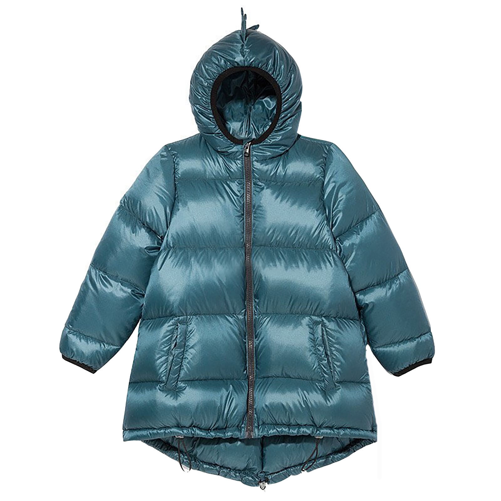 Boys Winter Coats Kids Puffer Jacket with Pocket Zip up Hooded Coat Solid Color Long Sleeve ...