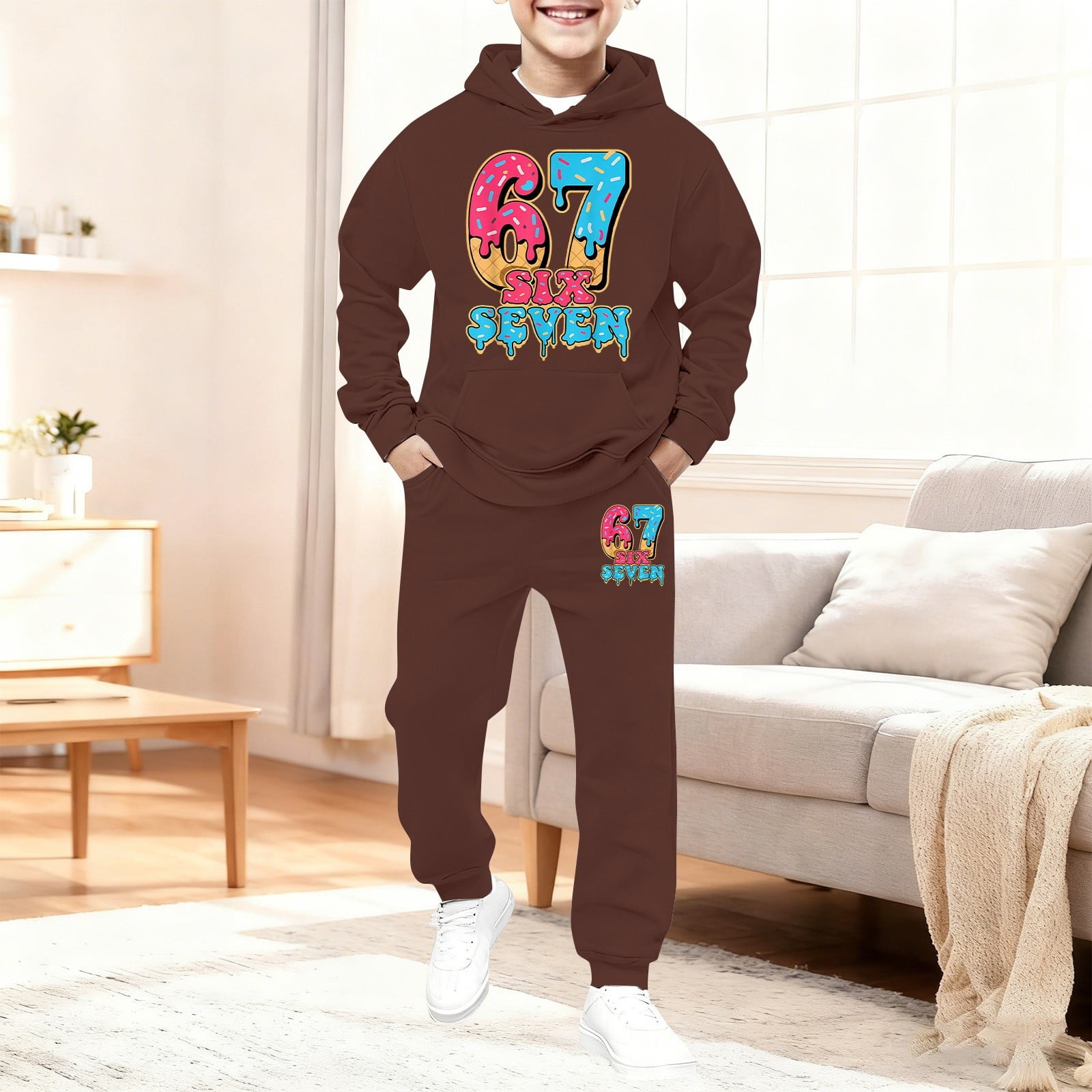 Boys Winter Outfit, Warm Hoodie and Jogger Pants with Print for Kids ...