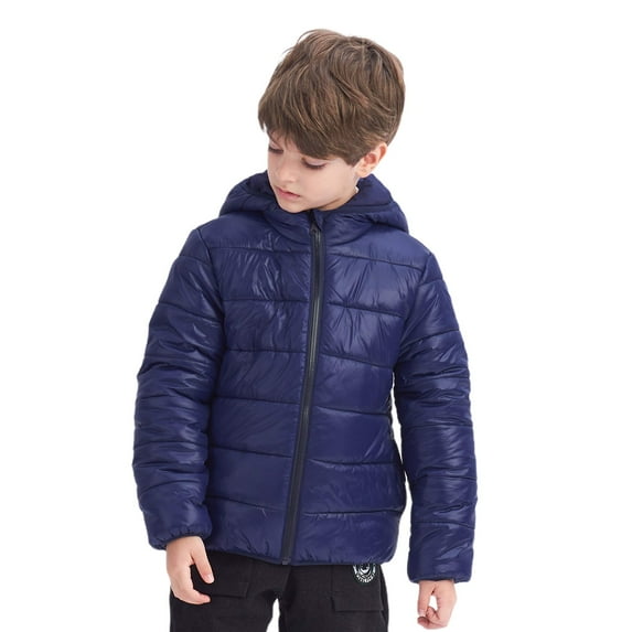 Boys Winter Puffer Jacket Kids Hooded Quilted Coat Warm Lightweight Water-Resistant with Pockets ...