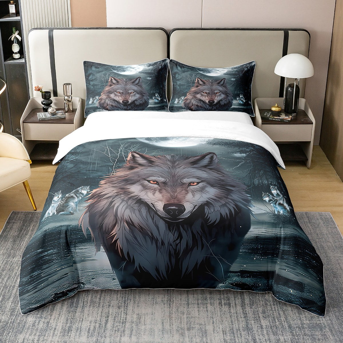 Boys Wolf 100% Organic Cotton Duvet Cover Black 3D Wolf Bedding Set ...