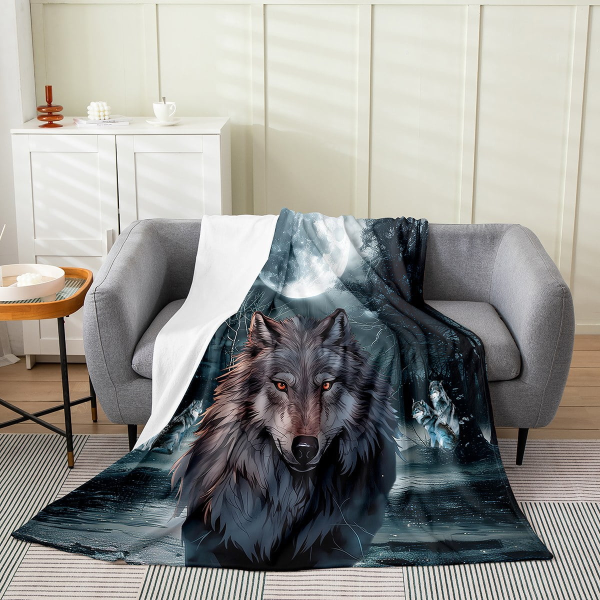 Boys Wolf Blanket Black 3D Wolf Throw Blanket Twin 60x80 Night Galaxy ...