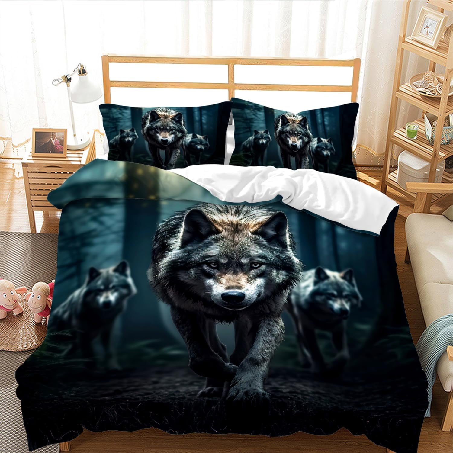 Boys Wolf Duvet Cover Set, 3 Pieces Boys Comforter Cover Set,3D Printed ...