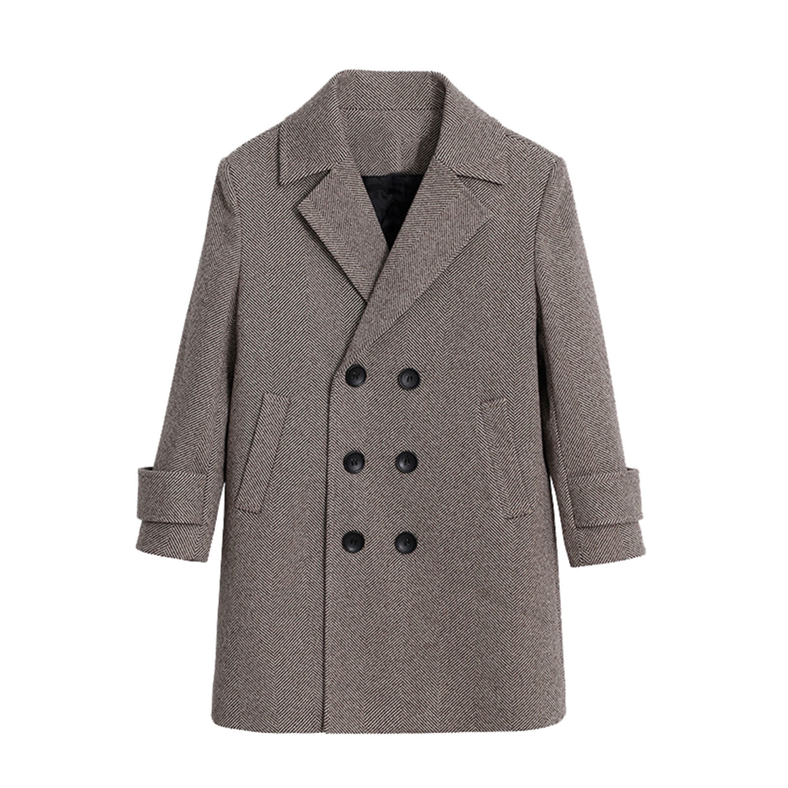 Boys Wool Blend Peacoats Double Breasted Notched Collar Fleece Lined ...