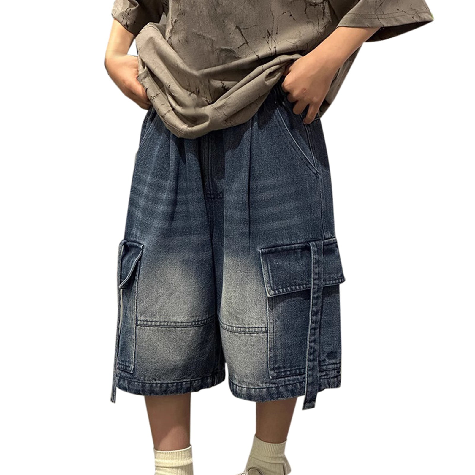 Boys Y2K Carpenter Baggy Jean Shorts Jorts Wide Leg Distressed Cargo ...