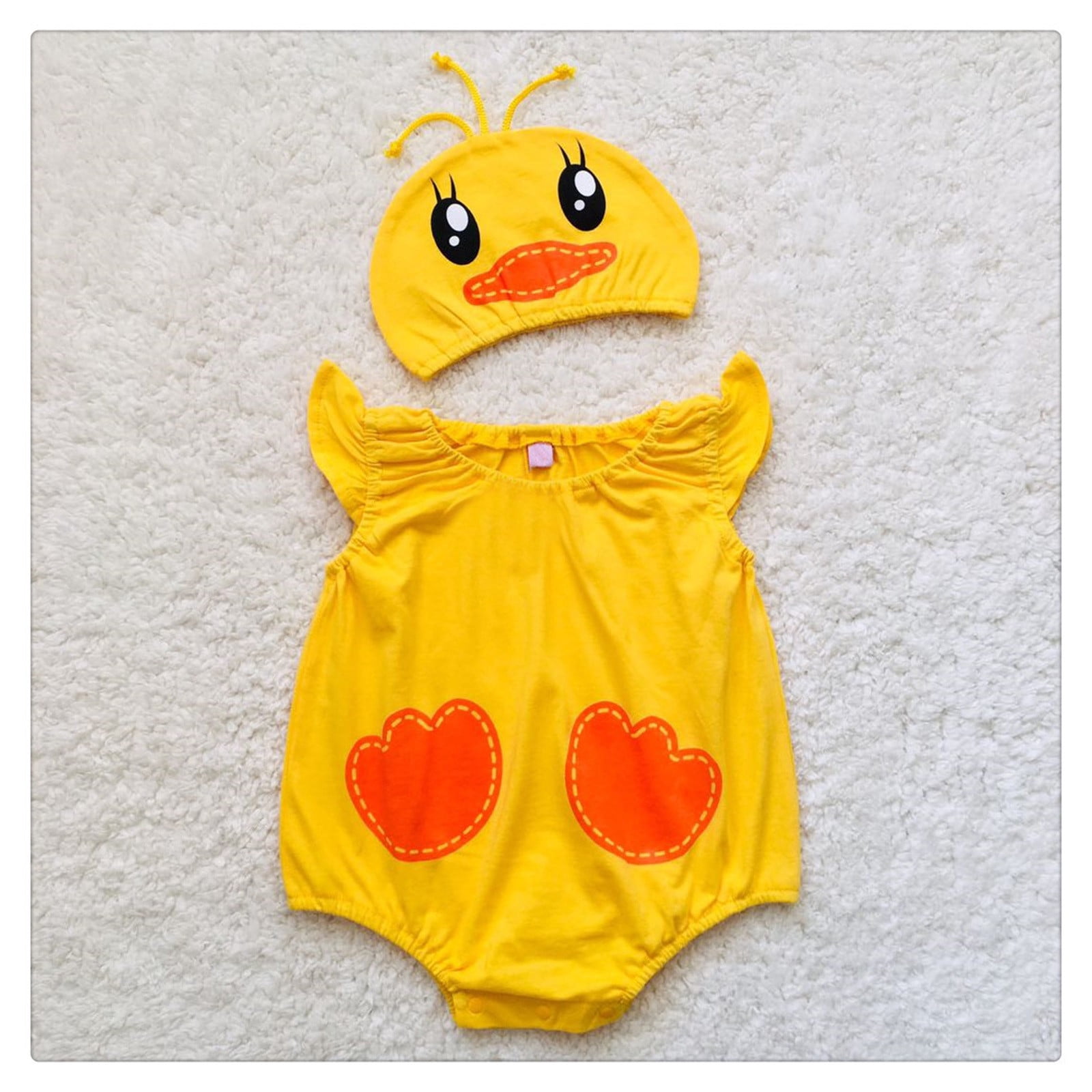 Boys Yellow Cartoon Romper and Hat 2 Piece Set Cotton Comfortable ...