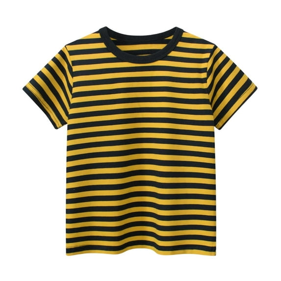 Boys Yellow Striped T Shirt Short Sleeve Cotton Crew Neck Tee for Kids ...