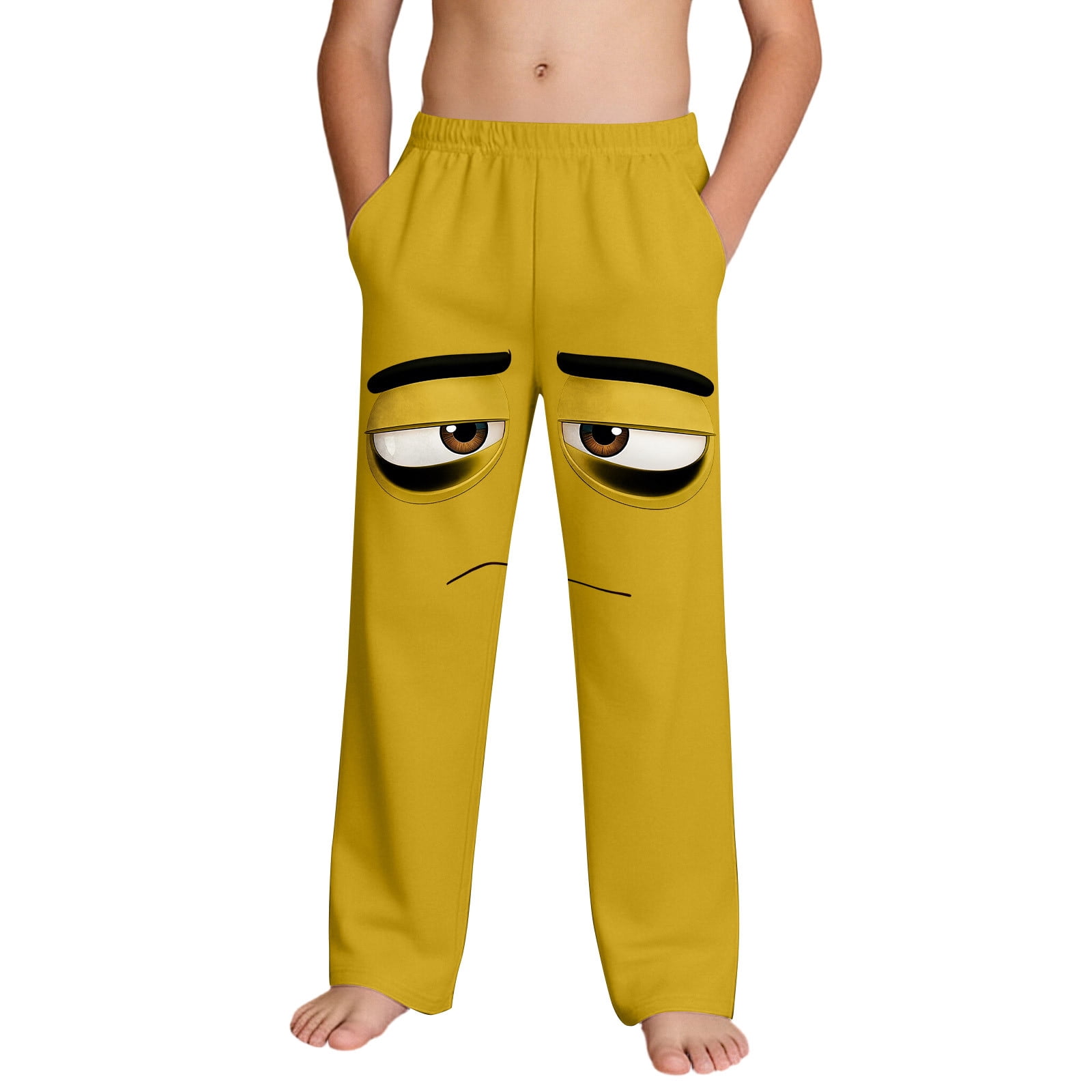 Boys Yellow Sweatpants Funny Cartoon Face Print Pants for Kids, Soft ...