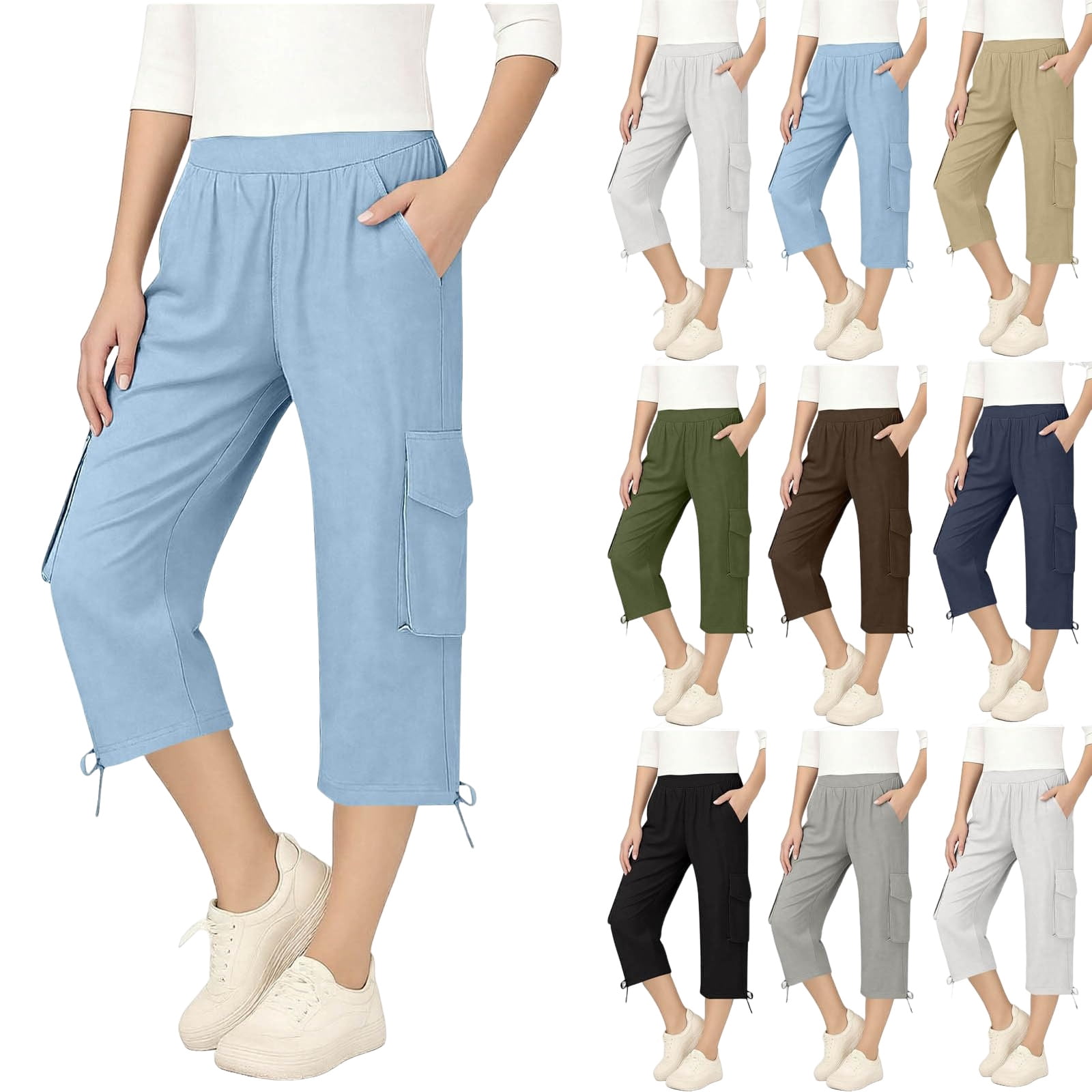 Boys and Girls Cargo Capris with Multi Pockets Casual Cotton Linen ...