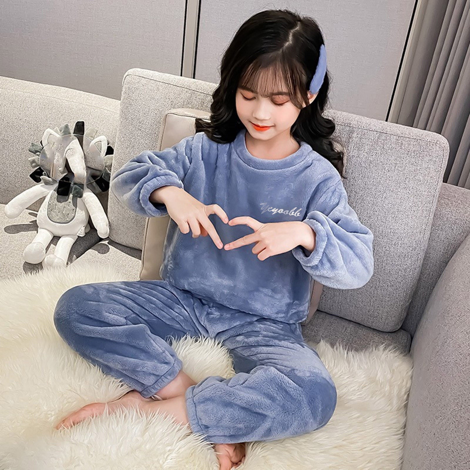 Boys and Girls' Flannel Clothes Long Sleeve and Pants Winter Warm Soft ...