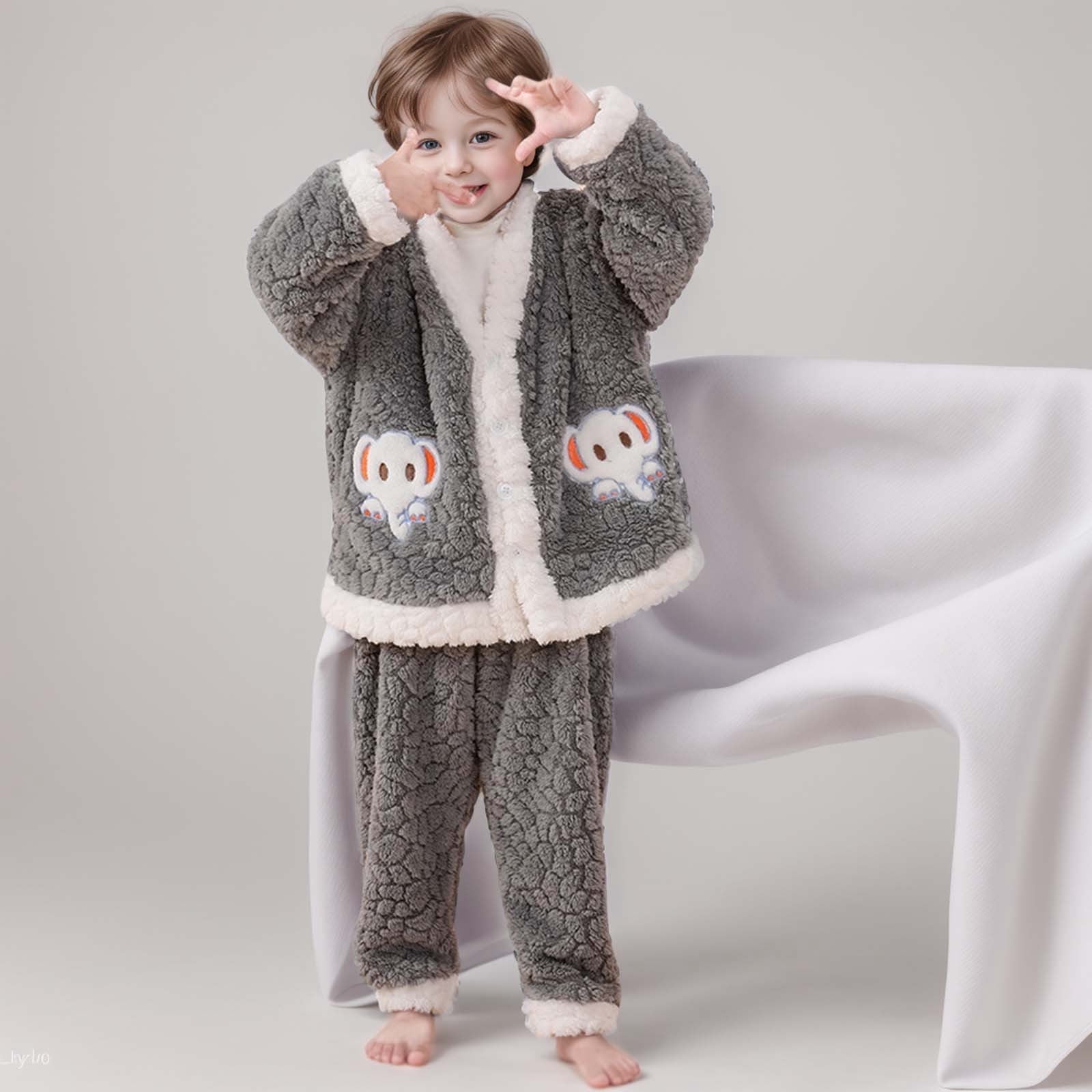 Boys and Girls' Flannel Clothes Long Sleeve and Pants Winter Warm Soft ...