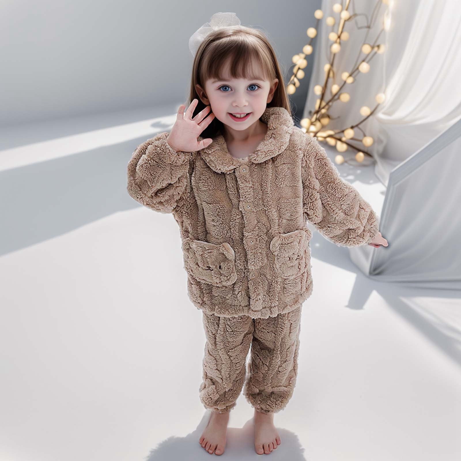 Boys and Girls' Flannel Clothes Long Sleeve and Pants Winter Warm Soft ...