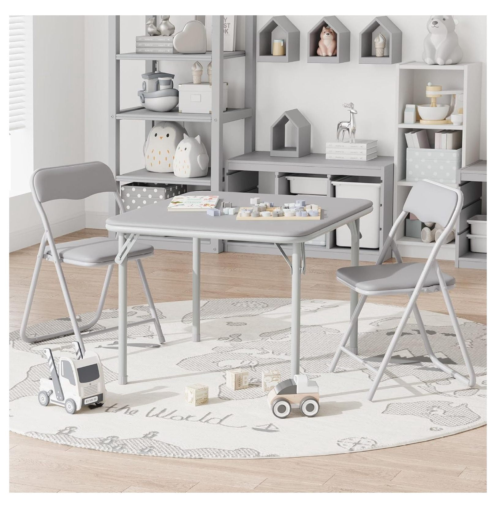 Boys and Girls Folding Table and Chairs Set of 3, Portable Table and ...