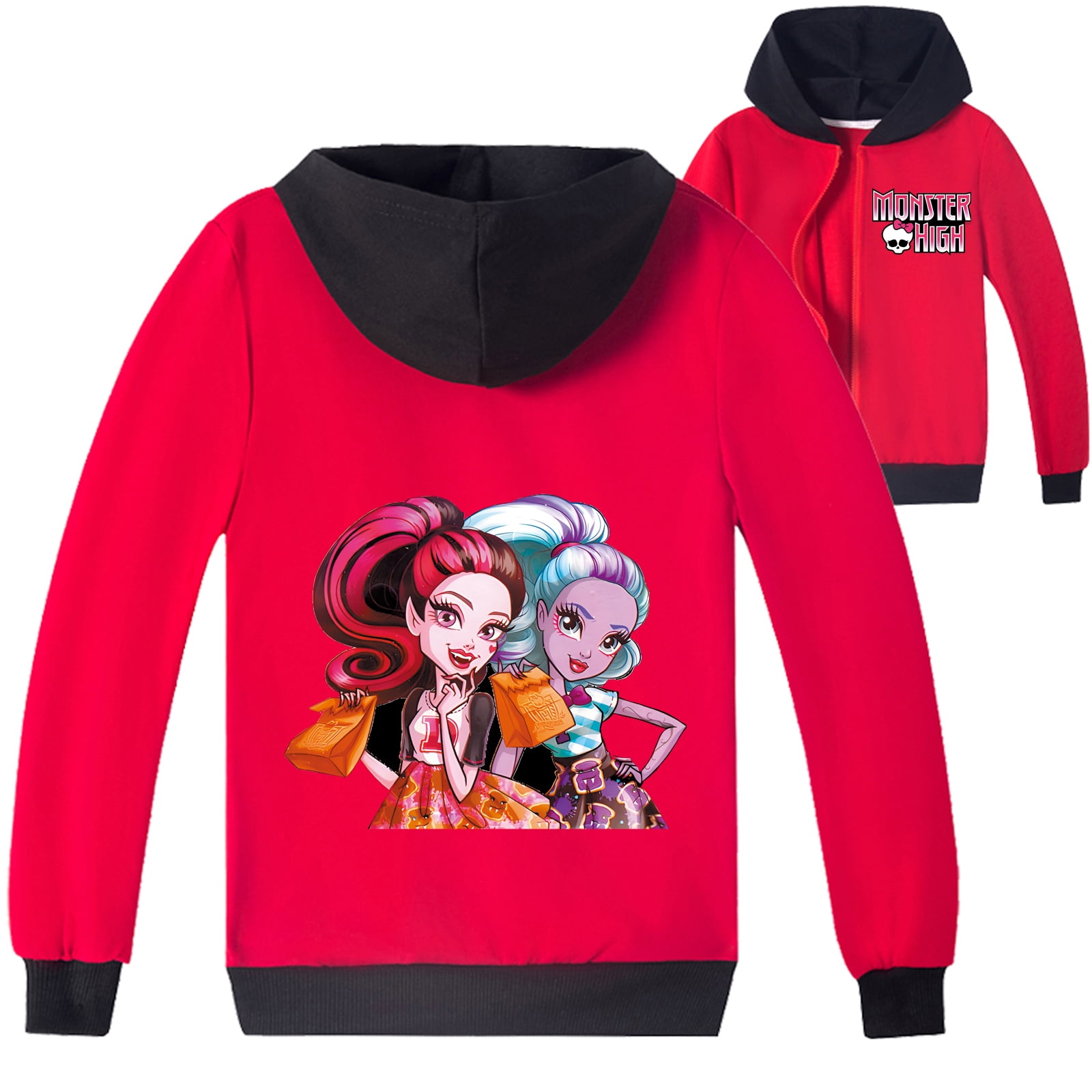 Boys and Girls Monster High Print Zipper Hoodie Jacket, Perfect for the ...