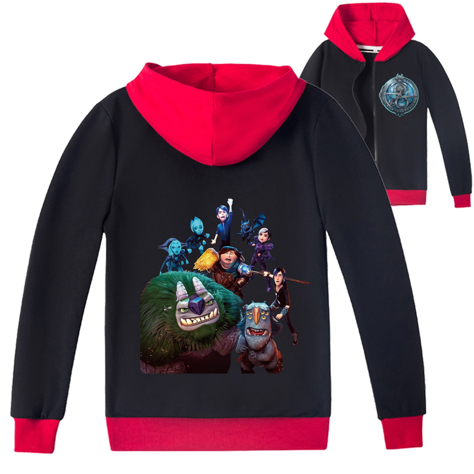 Boys and Girls Trollhunters Print Hooded Sweatshirt Jacket with Zipper ...
