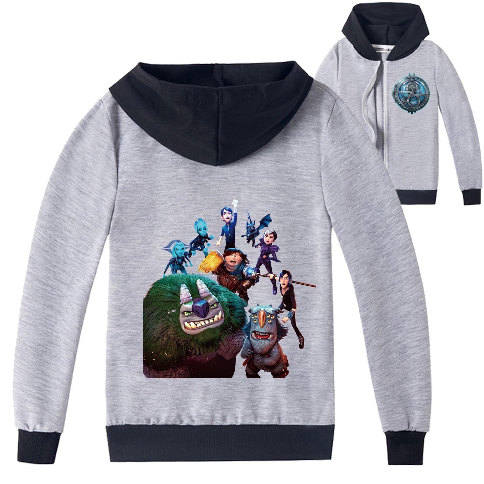 Boys and Girls Trollhunters Print Hooded Sweatshirt Jacket with Zipper ...