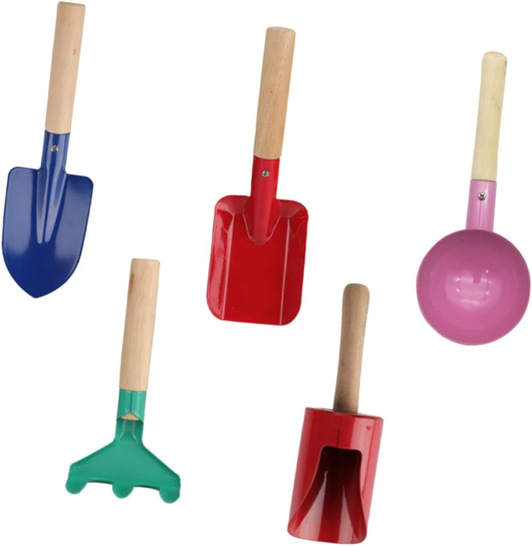 Boys and Girls's Garden Tools Set 5-Piece Boys and Girls Gardening Tools Wooden Handle Shovel ...