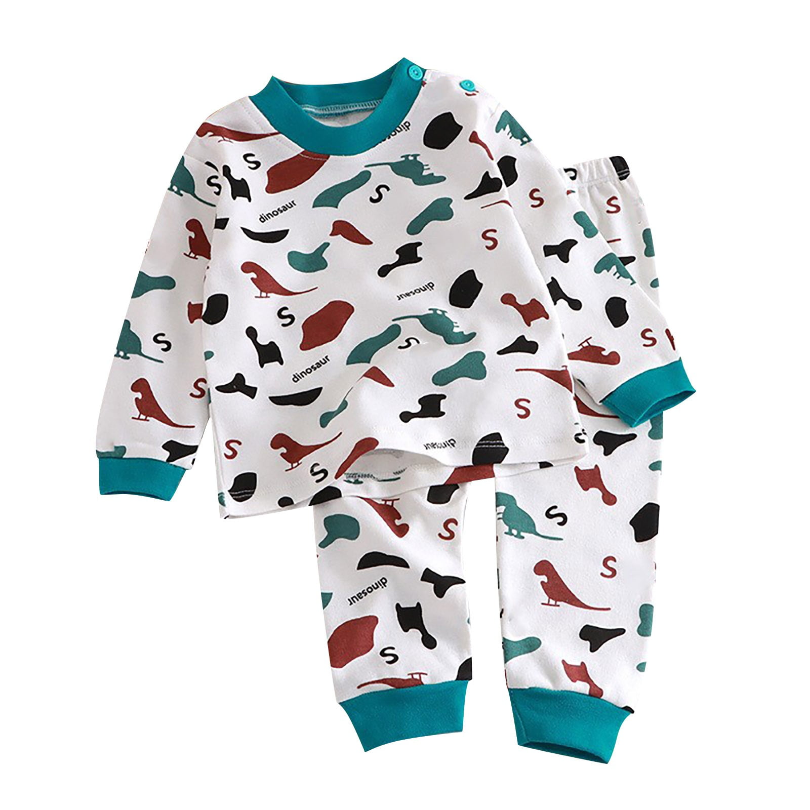 Boys' and Toddler 𝐒nug Fit Cotton 2 Piece 𝐏ajamas Set Long Sleeve Top Pants 𝐏js Baby Dinosaur ...