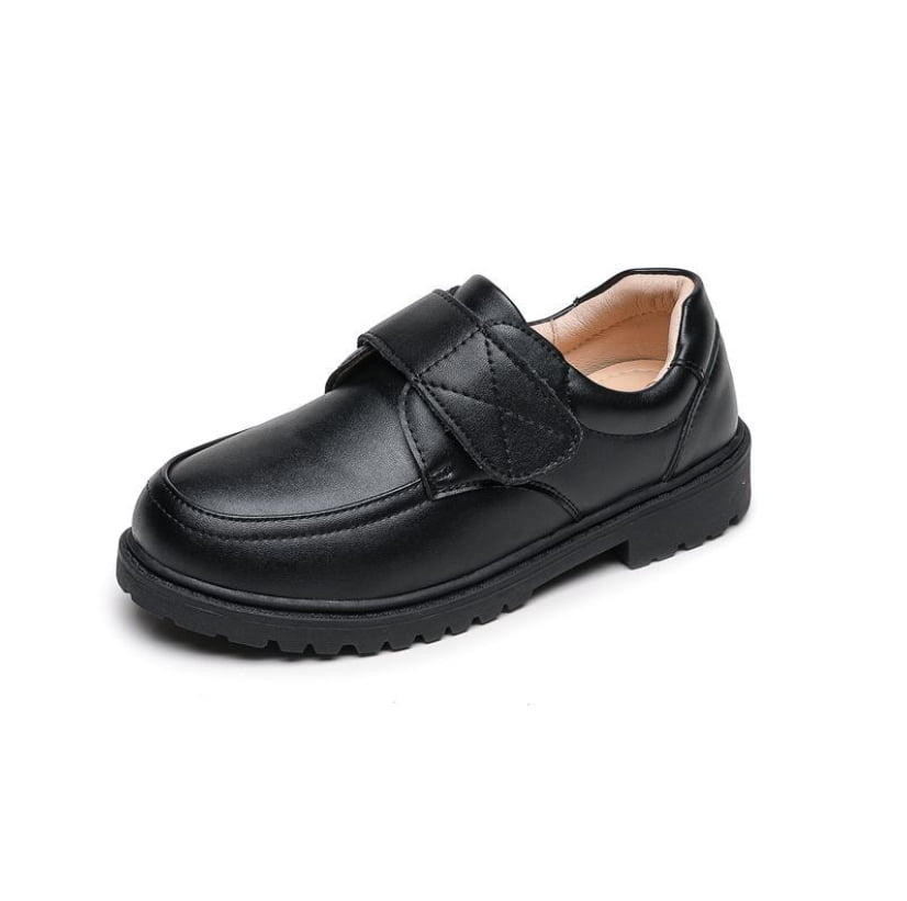 Boys and girls Black leather shoes Students hook and loop fastener ...