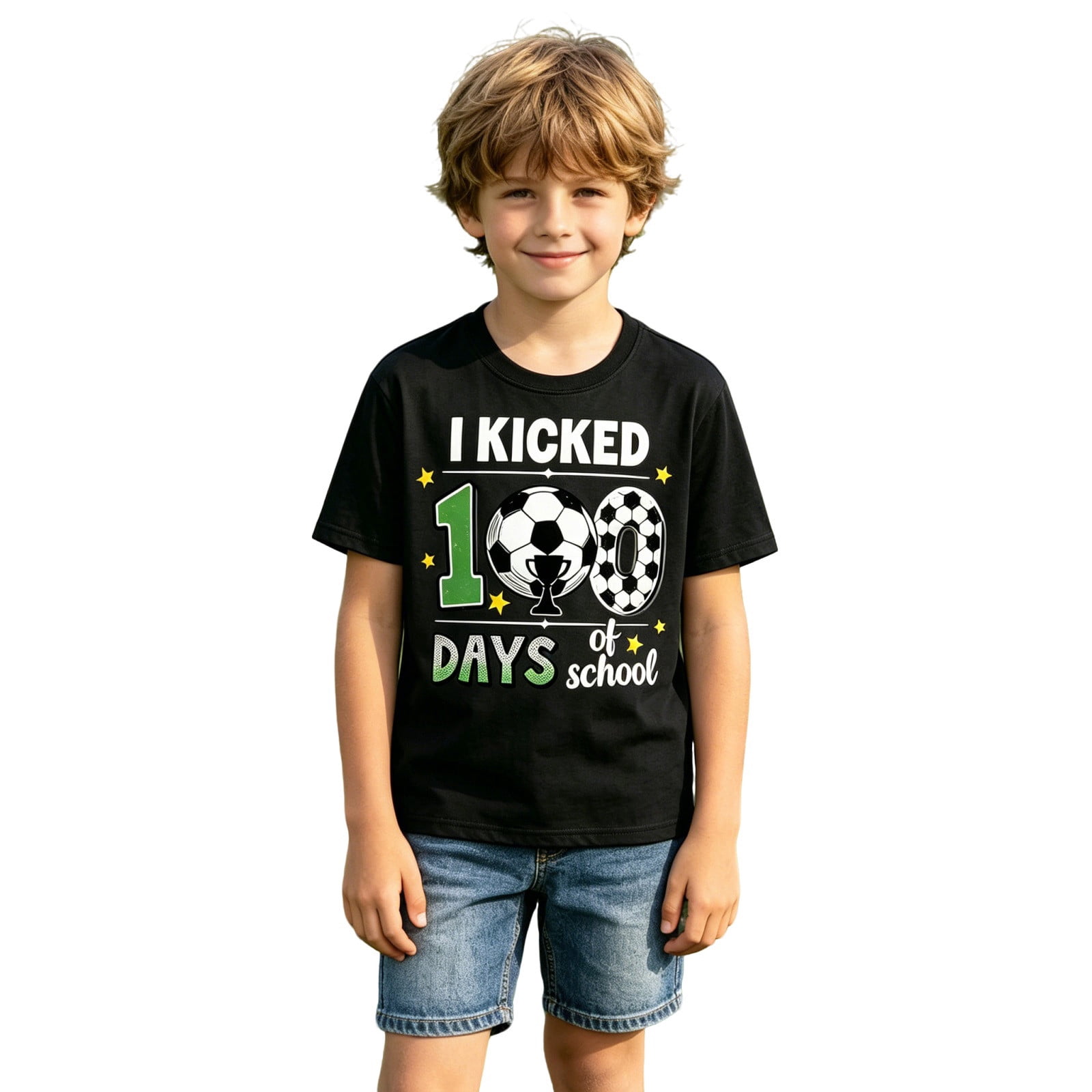 Boys cute Soccer Graphic Tee, Kids Short Sleeve Casual Round Neck Top ...