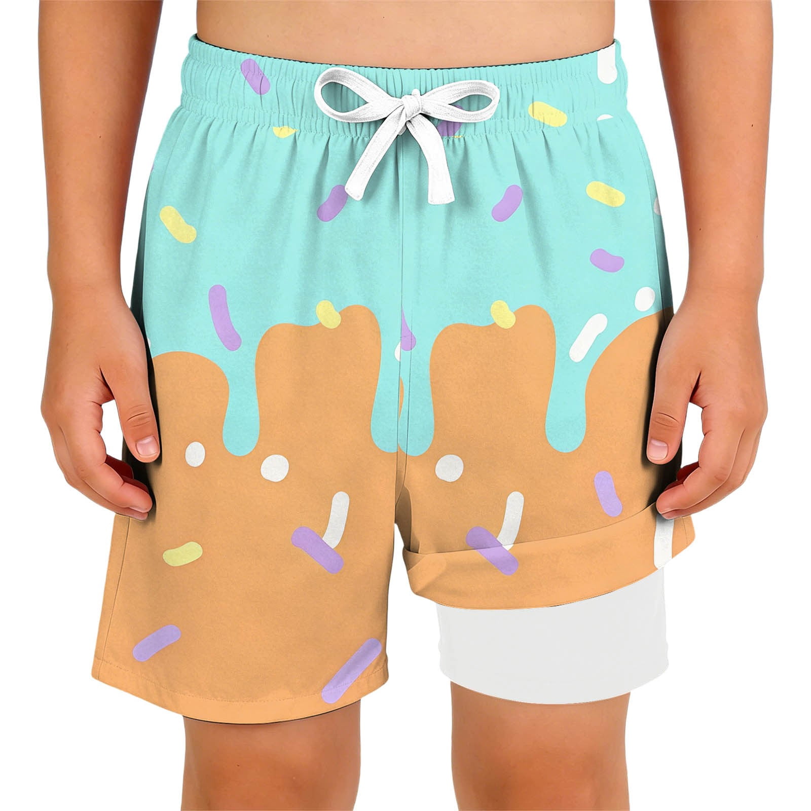 Boys'shorts Unisex Kids Double Layer Swim Trunks Ice Cream Print ...