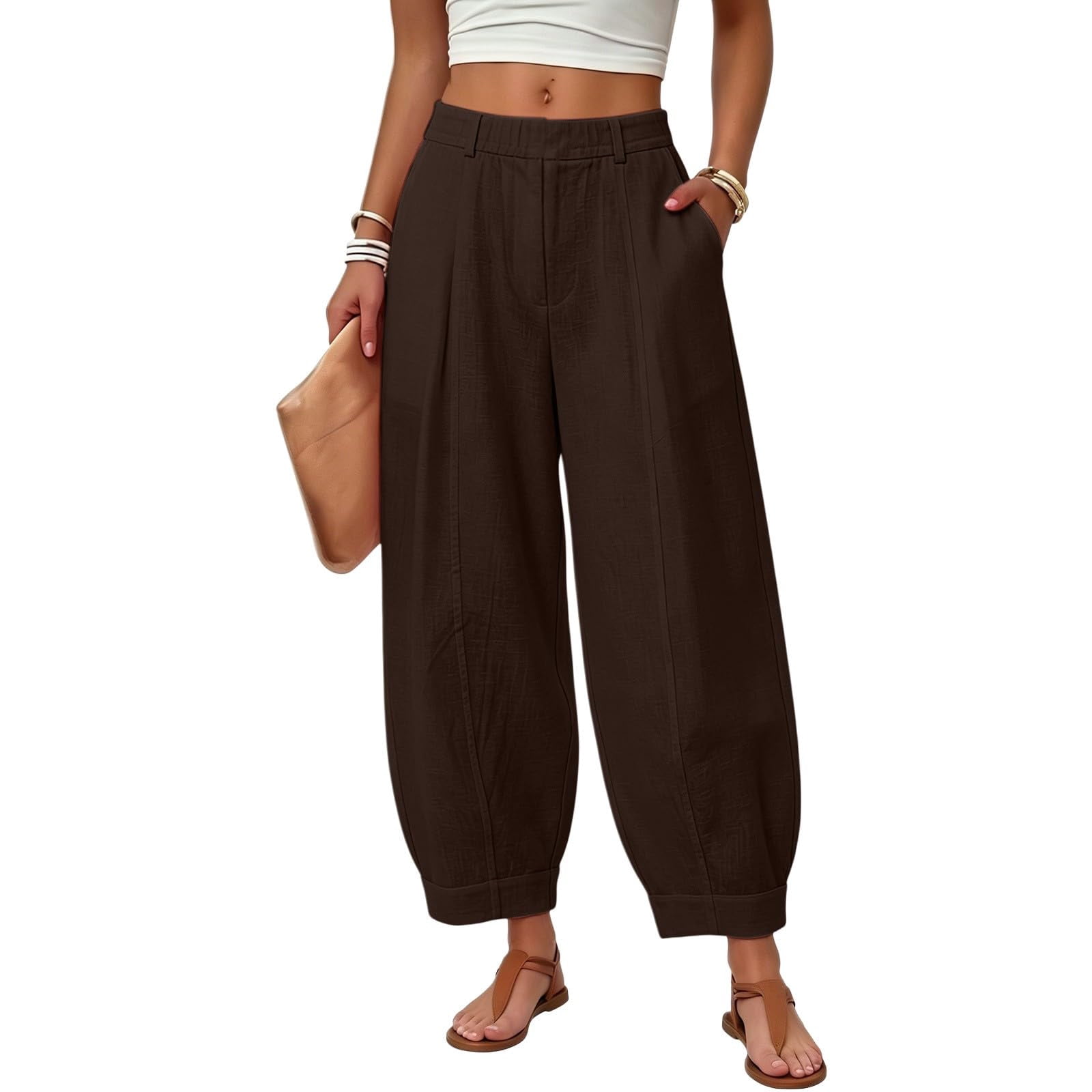Boyscolos Linen Barrel Pants Women Palazzo High Waisted Balloon Pants ...