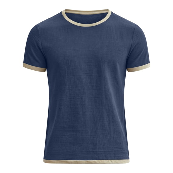 Boyscolos Linen Shirts for Men Short Sleeve Crewneck T-Shirt ...