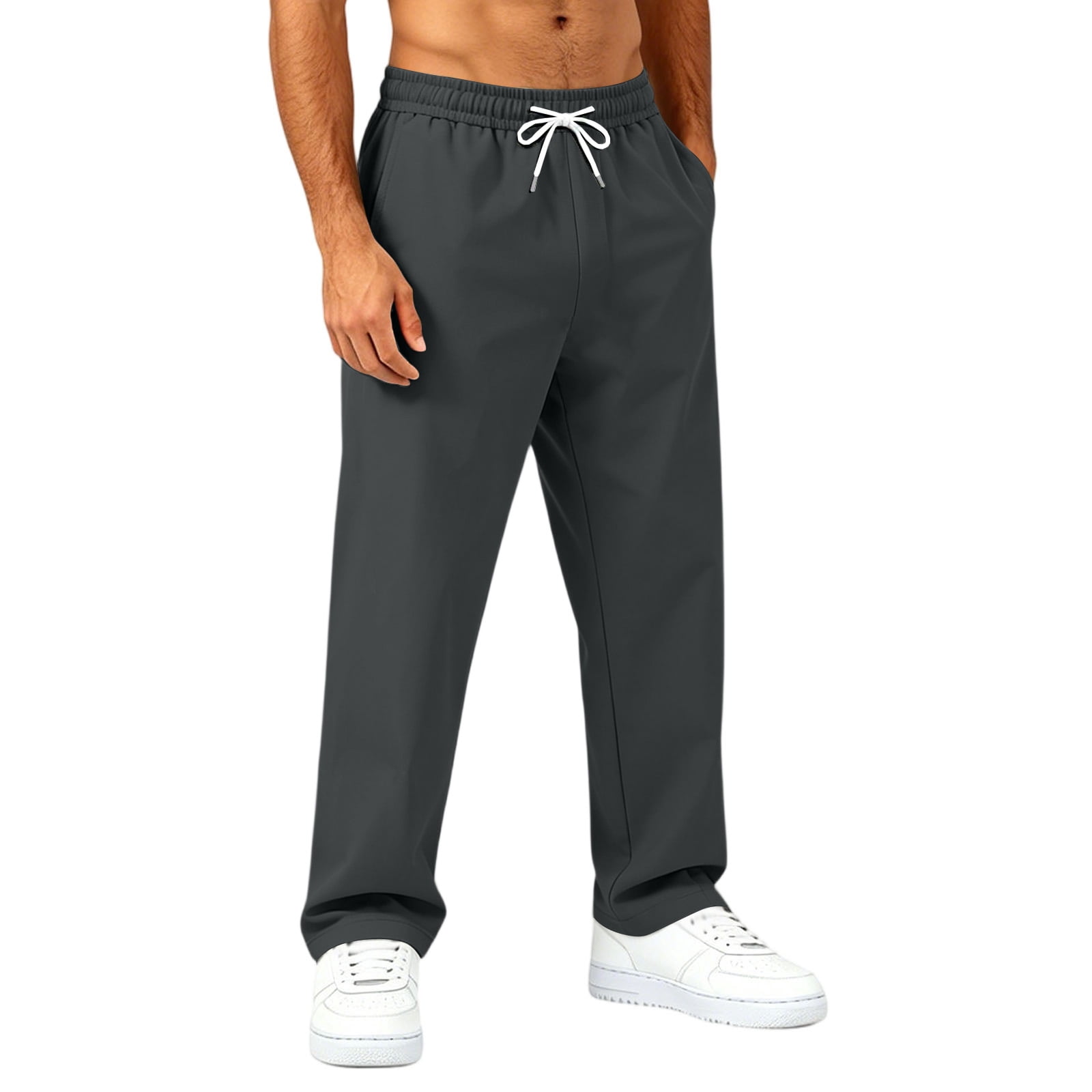 Boyscolos Men's Casual Pants Relaxed Fit Drawstring Elastic Waist ...