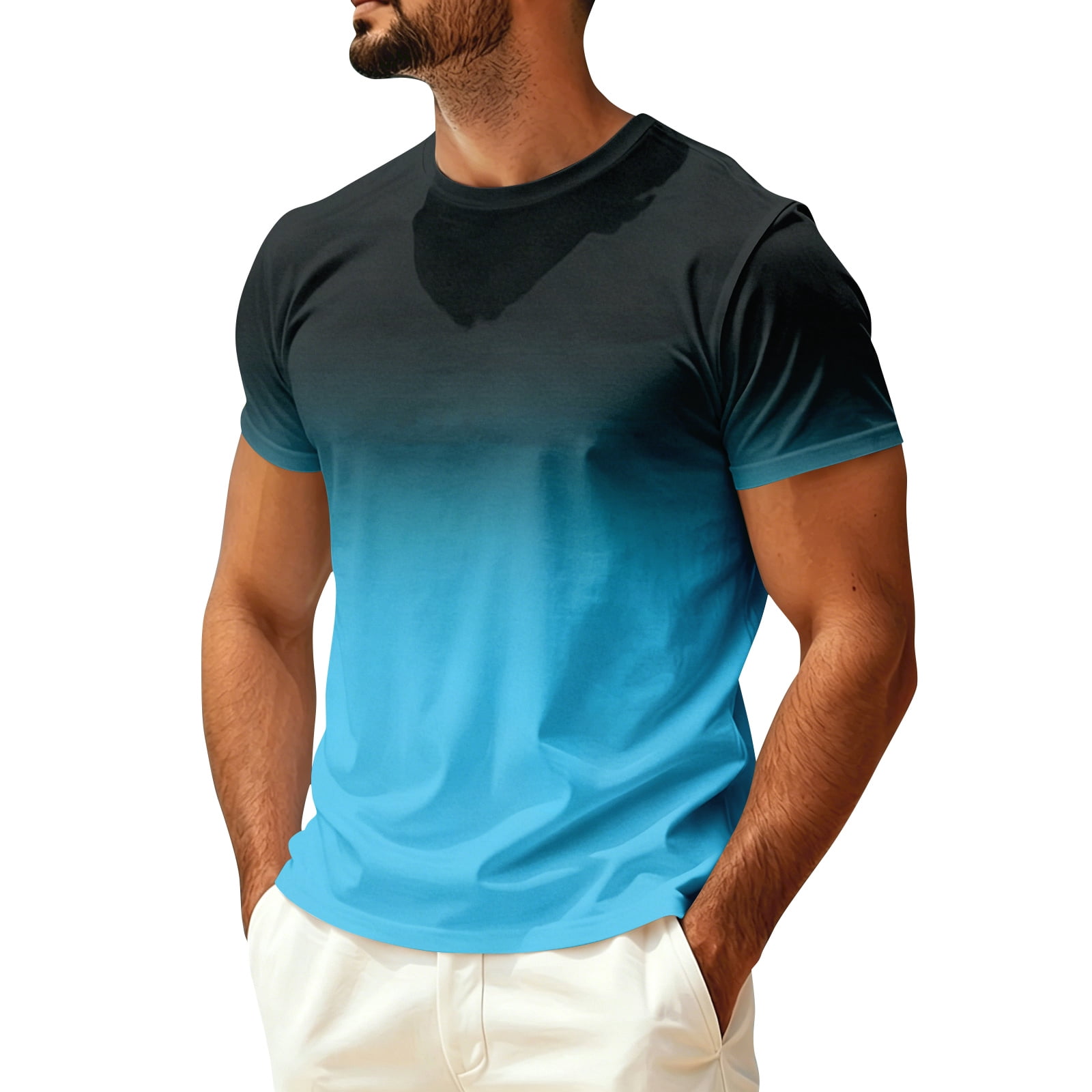 Boyscolos Men's Gradient Color T-Shirt, Short Sleeve Crewneck Tshirts ...
