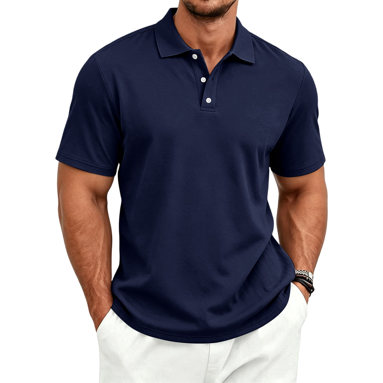 Boyscolos Men's Polo Shirts Short Sleeve Soft Summer T-Shirts 3 Buttons ...