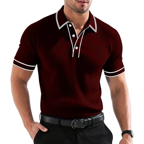 Boyscolos Men's Quarter Button Fitted Ribbed Knit Pullover Shirts ...