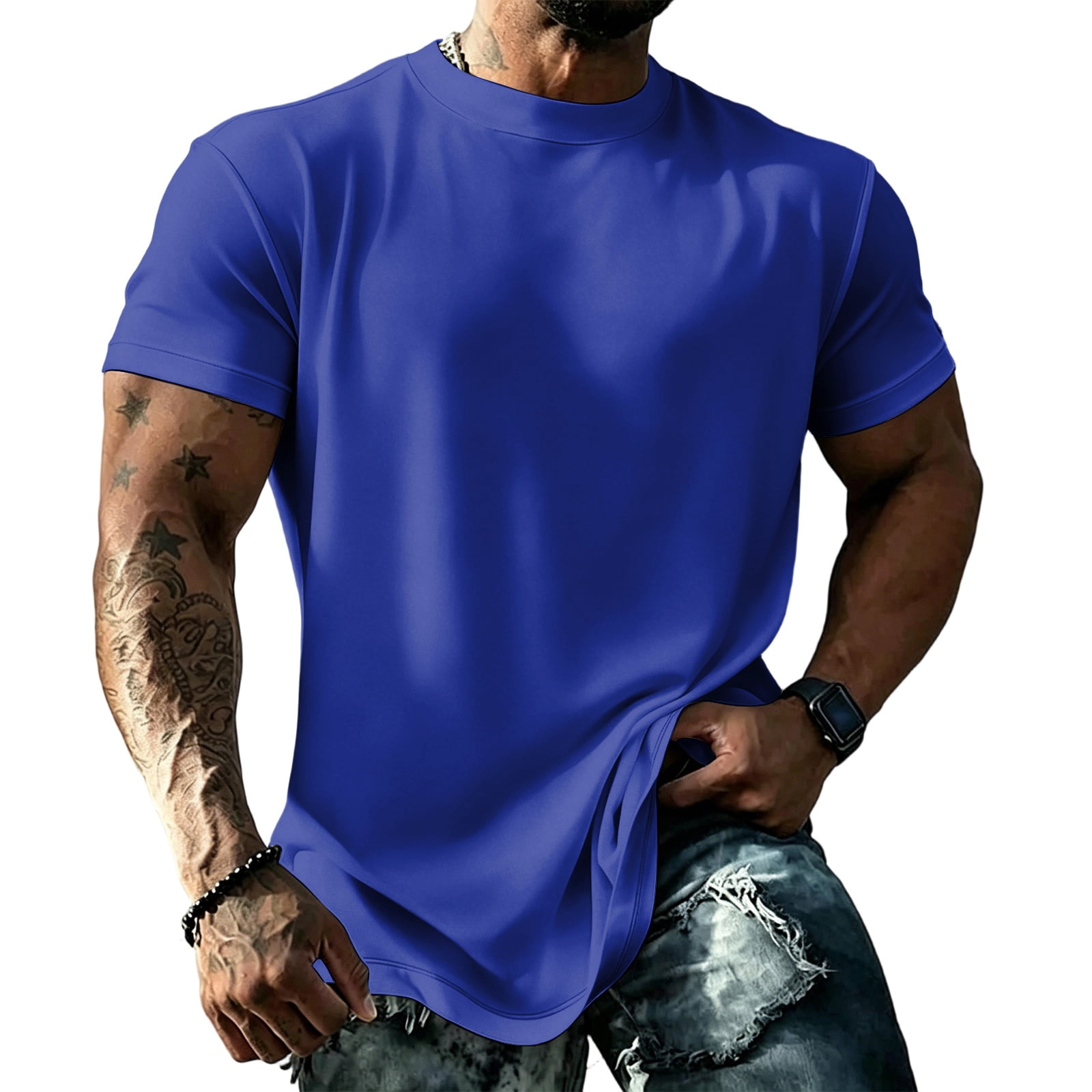 Boyscolos Men's Solid Color Crew Neck Short Sleeve T-Shirt, Loose ...