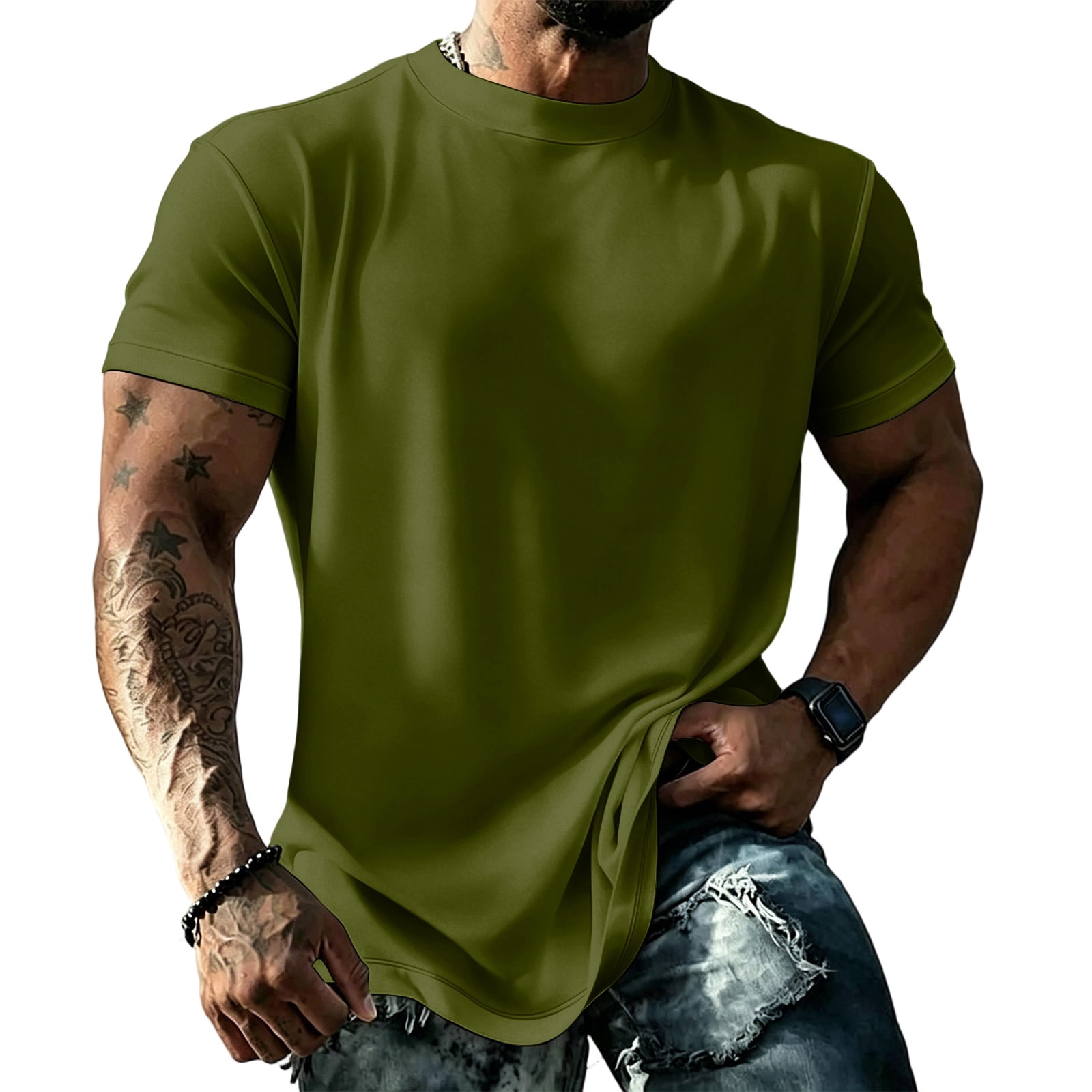 Boyscolos Men's Solid Color Crew Neck Short Sleeve T-Shirt, Loose ...