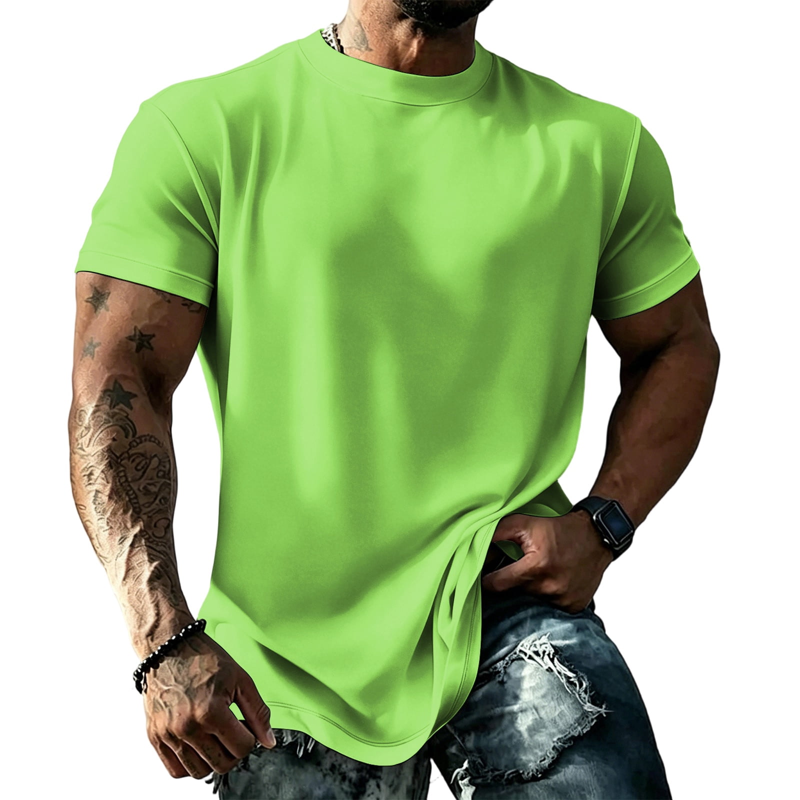 Boyscolos Men's Solid Color Crew Neck Short Sleeve T-Shirt, Loose ...